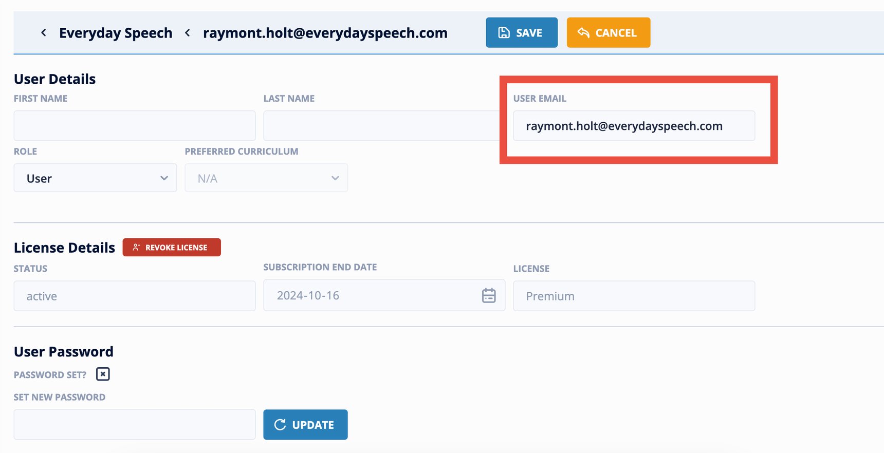 How to Correct a Misspelled User Email Address in the Admin Portal