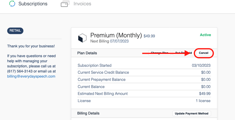 Cancelling your Subscription
